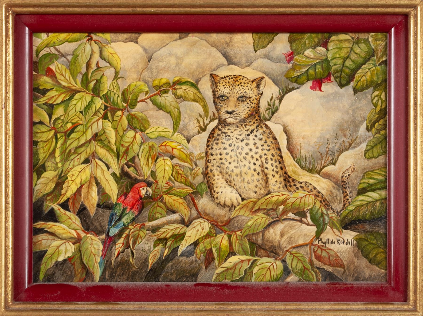 Phyllida Riddell | Naive style scene of jaguar among jungle foliage ...