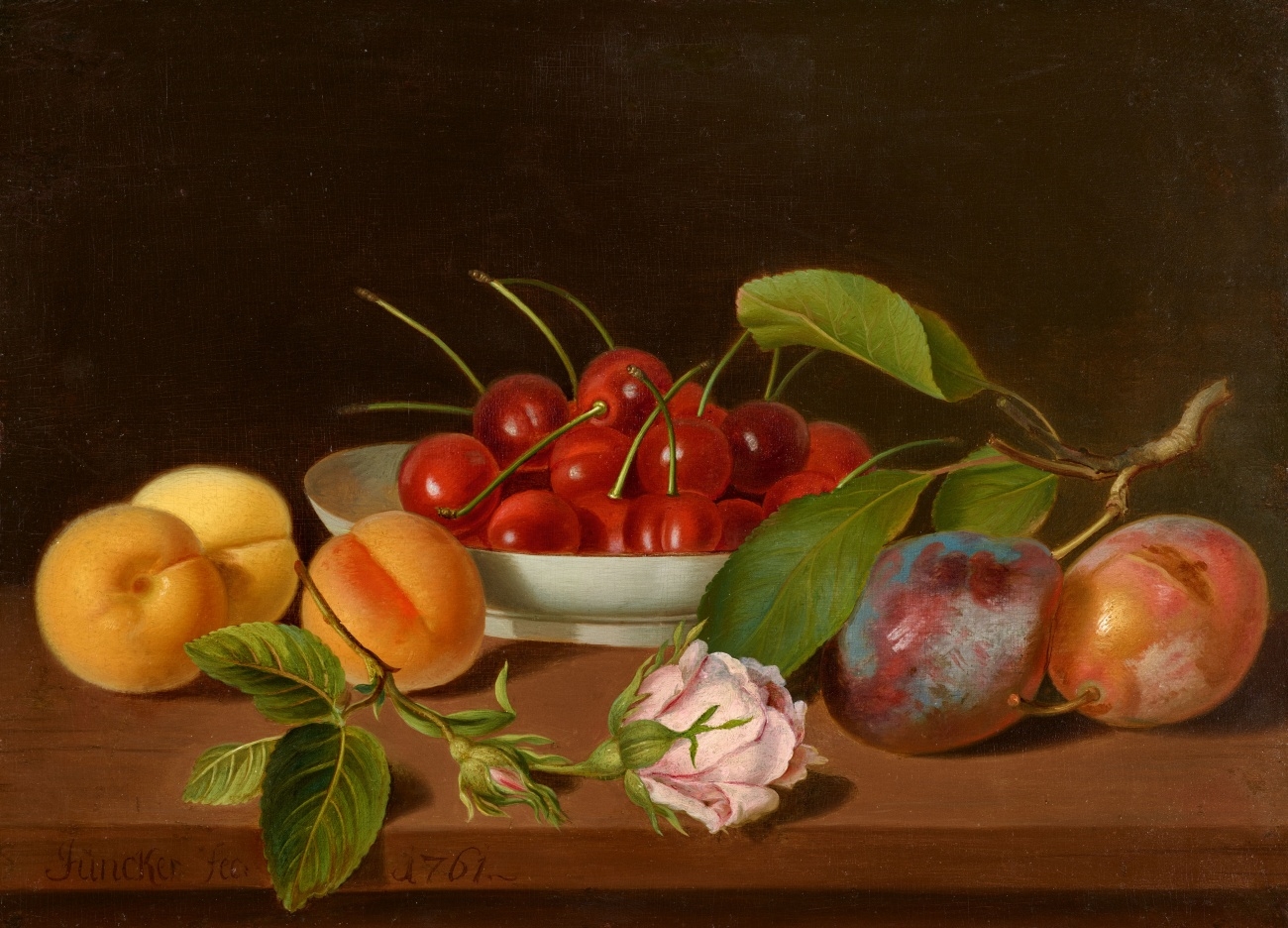 Justus Juncker | Still Life with a Bowle of Cherries, Apricots, a Plum ...