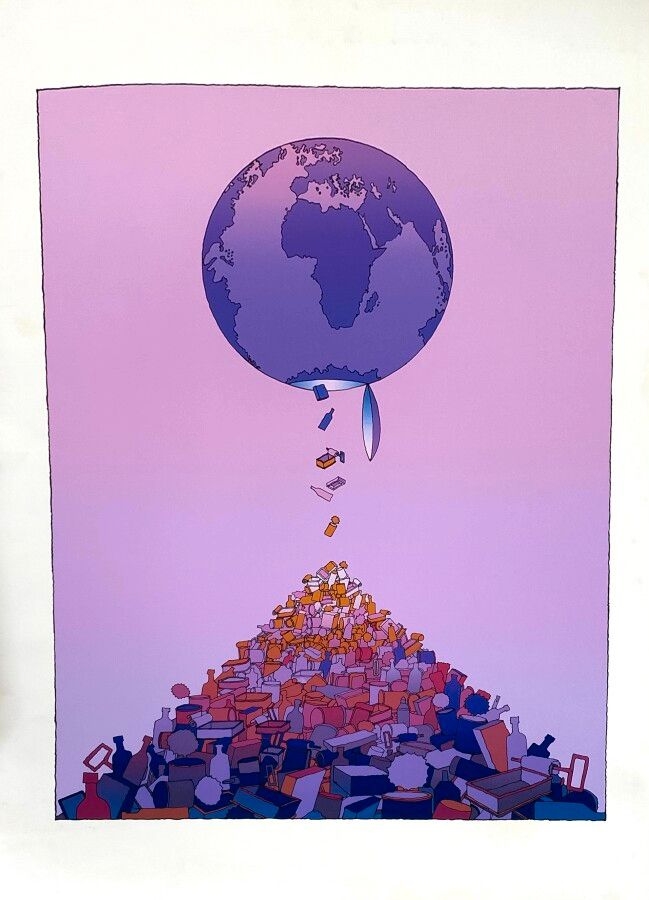 Jean-Michel Folon | Composition with a world map | MutualArt