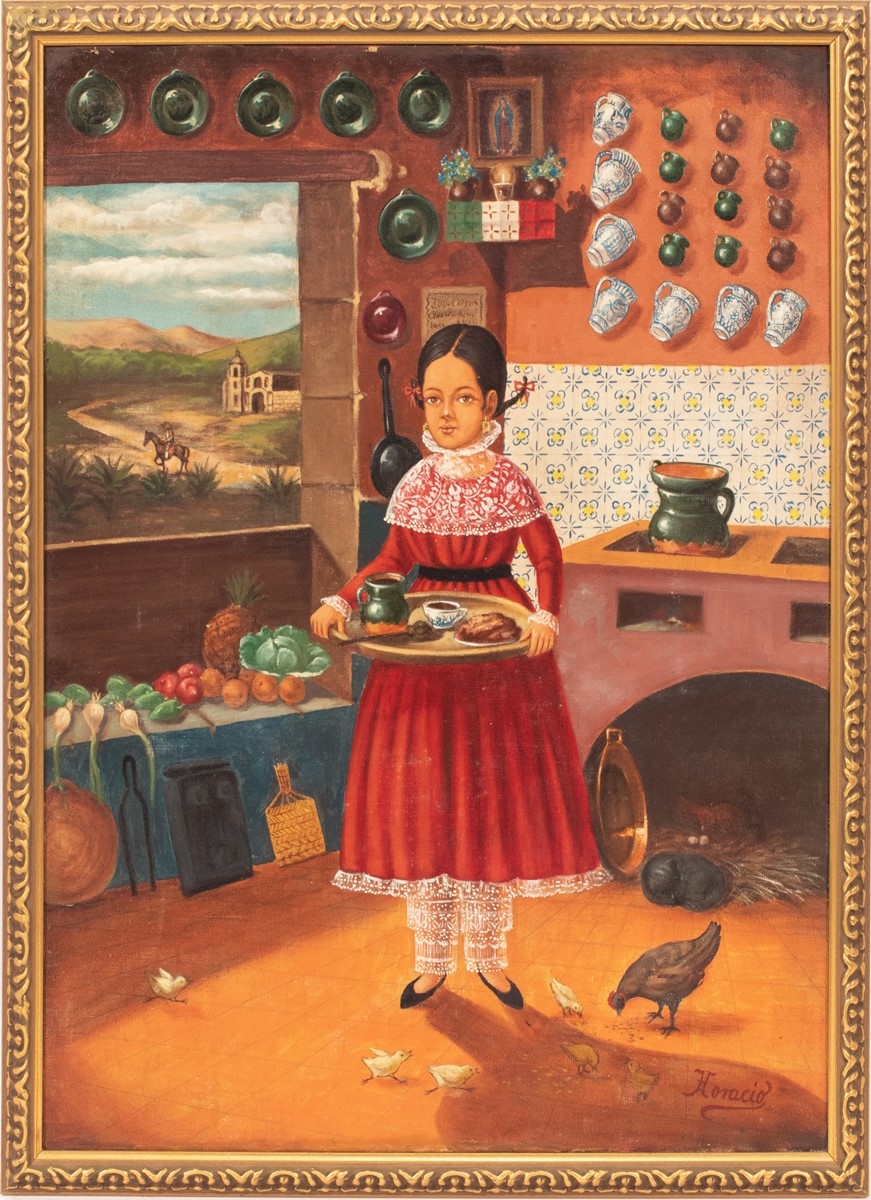 Horacio Rentería Rocha | GIRL WITH CHICKENS (Circa 1960) | MutualArt