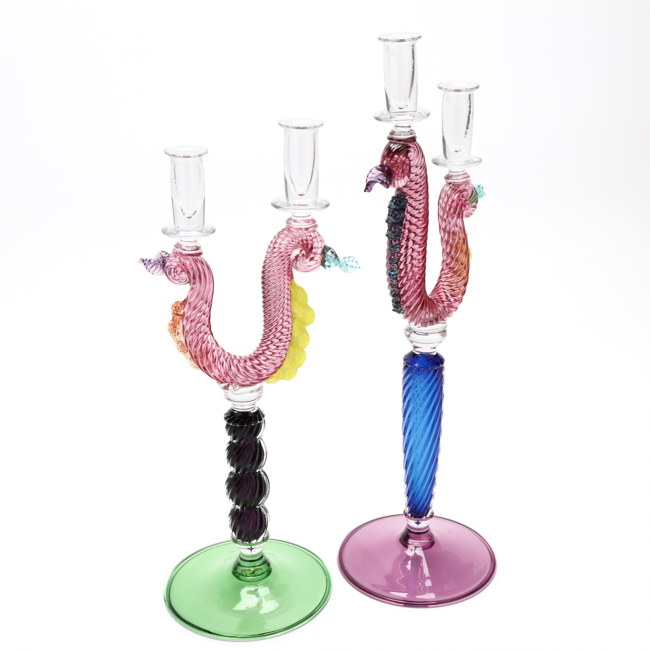 Robert Dane | Pair of Tutti Frutti Art Glass Candlesticks (2002 ...