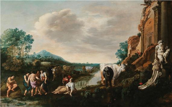 Moses van Uyttenbroeck | The Messapian shepherds mocking a group of ...