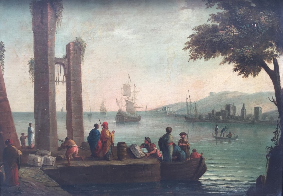 Jacob Philippe Hackert | Puerto con mercantes | MutualArt