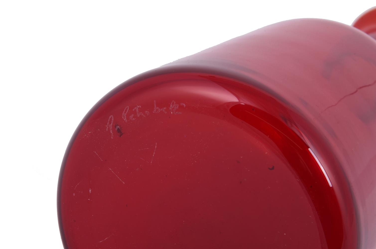 Paola Petrobelli | a modern red glass mallet-shaped carafe | MutualArt