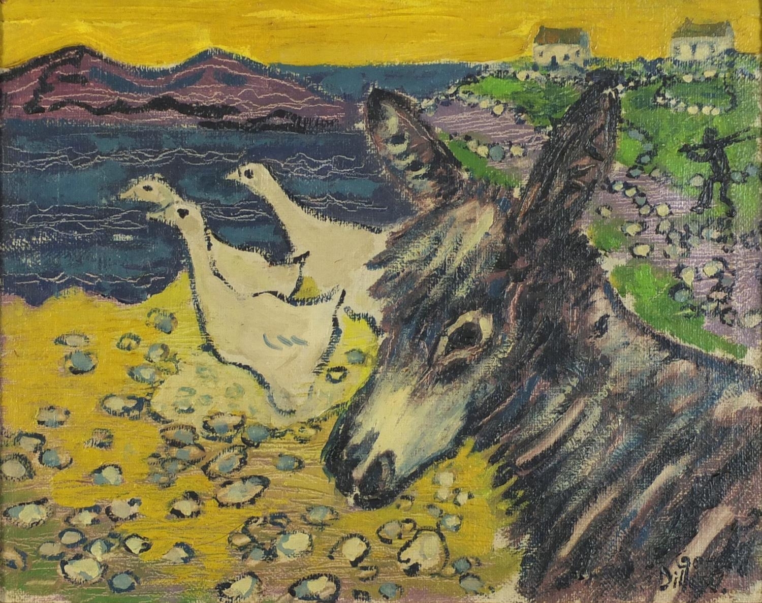 Gerard Dillon | Geese and donkey by water | MutualArt