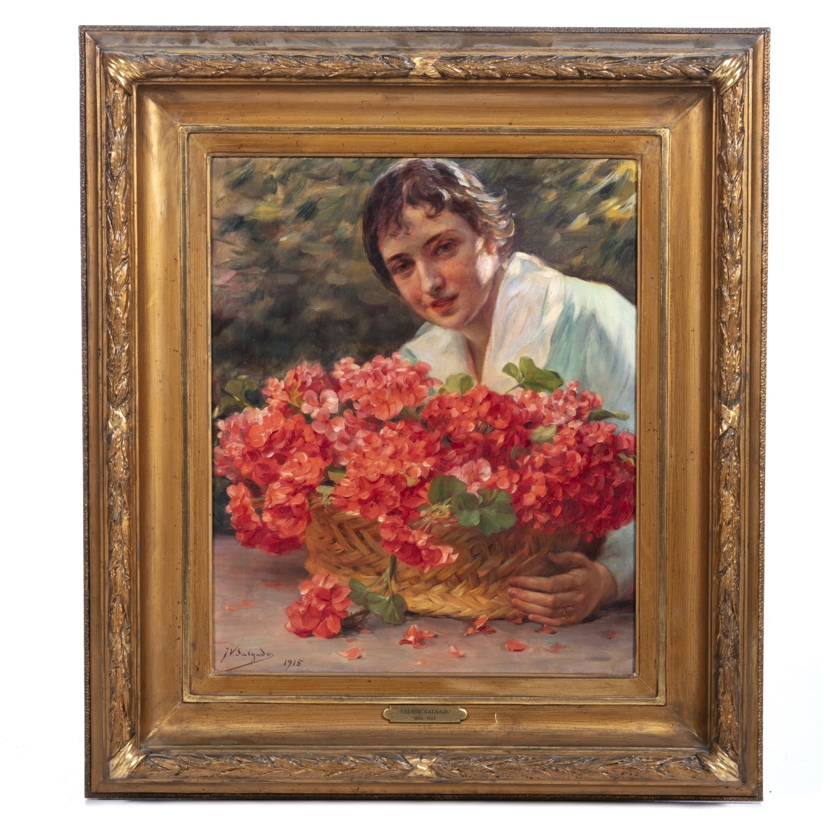 José Maria Veloso Salgado | Menina com cesto de flores (1915) | MutualArt