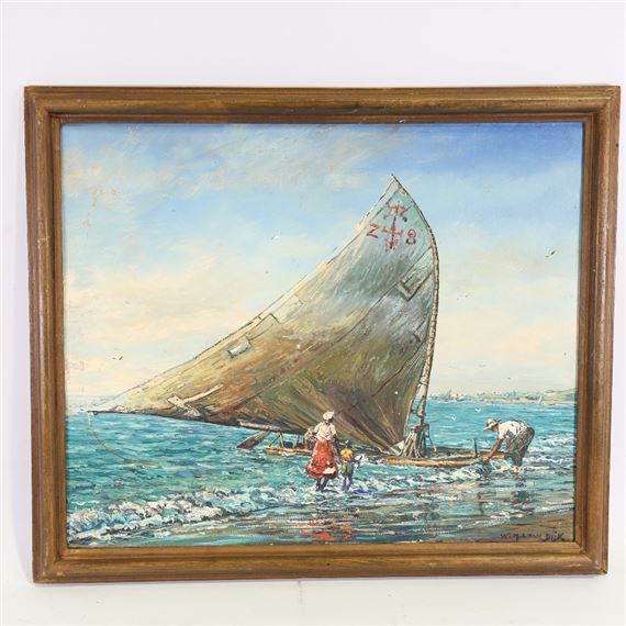 Wim Van Dijk | fisherfolk on the beach | MutualArt