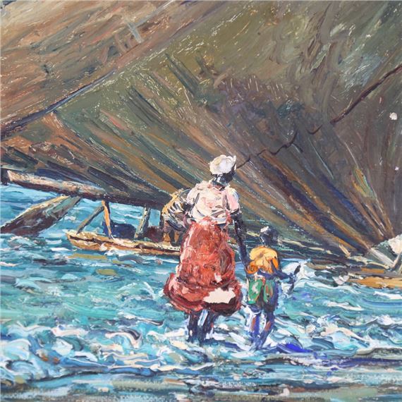 Wim Van Dijk | fisherfolk on the beach | MutualArt