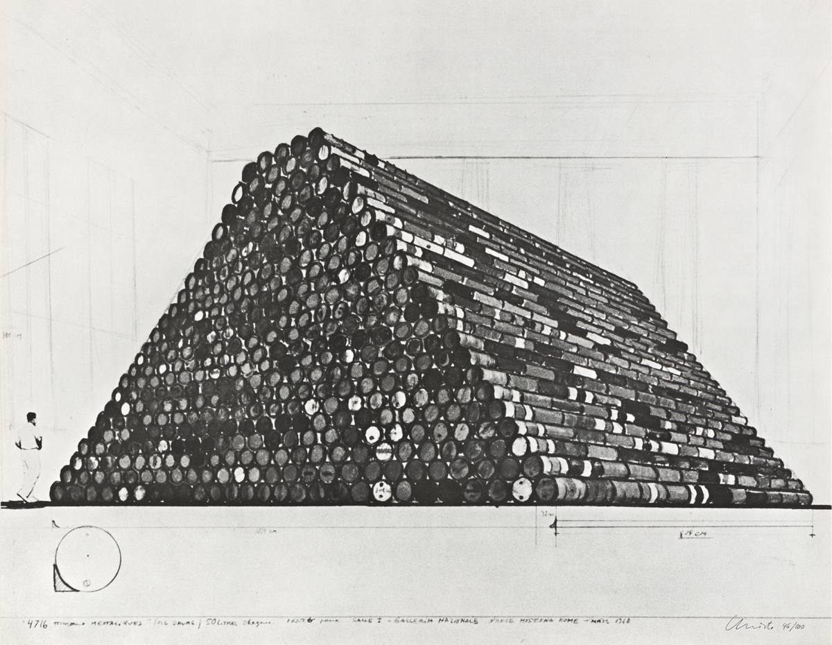 Christo | Iron Curtain--Wall of Oil Barrels, Rue Visconti, Paris (1968 ...