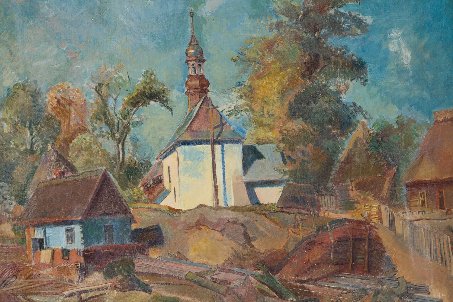 Antoni Michalak | Pejzaż z wiejskim kościółkiem (1943) | MutualArt