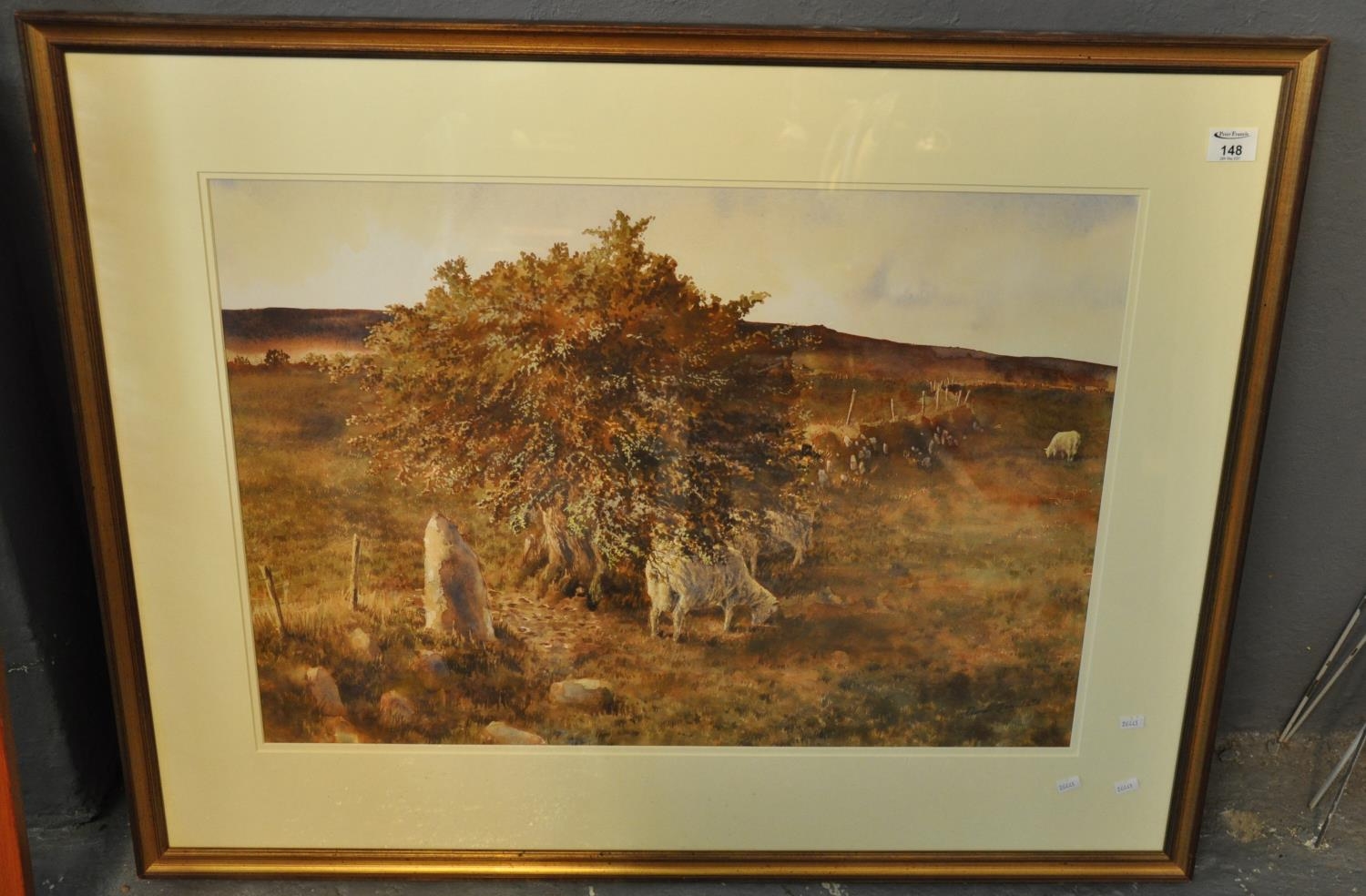 David Tress | Expansive Landscape with Tree, Hedges and Stone Wall ...
