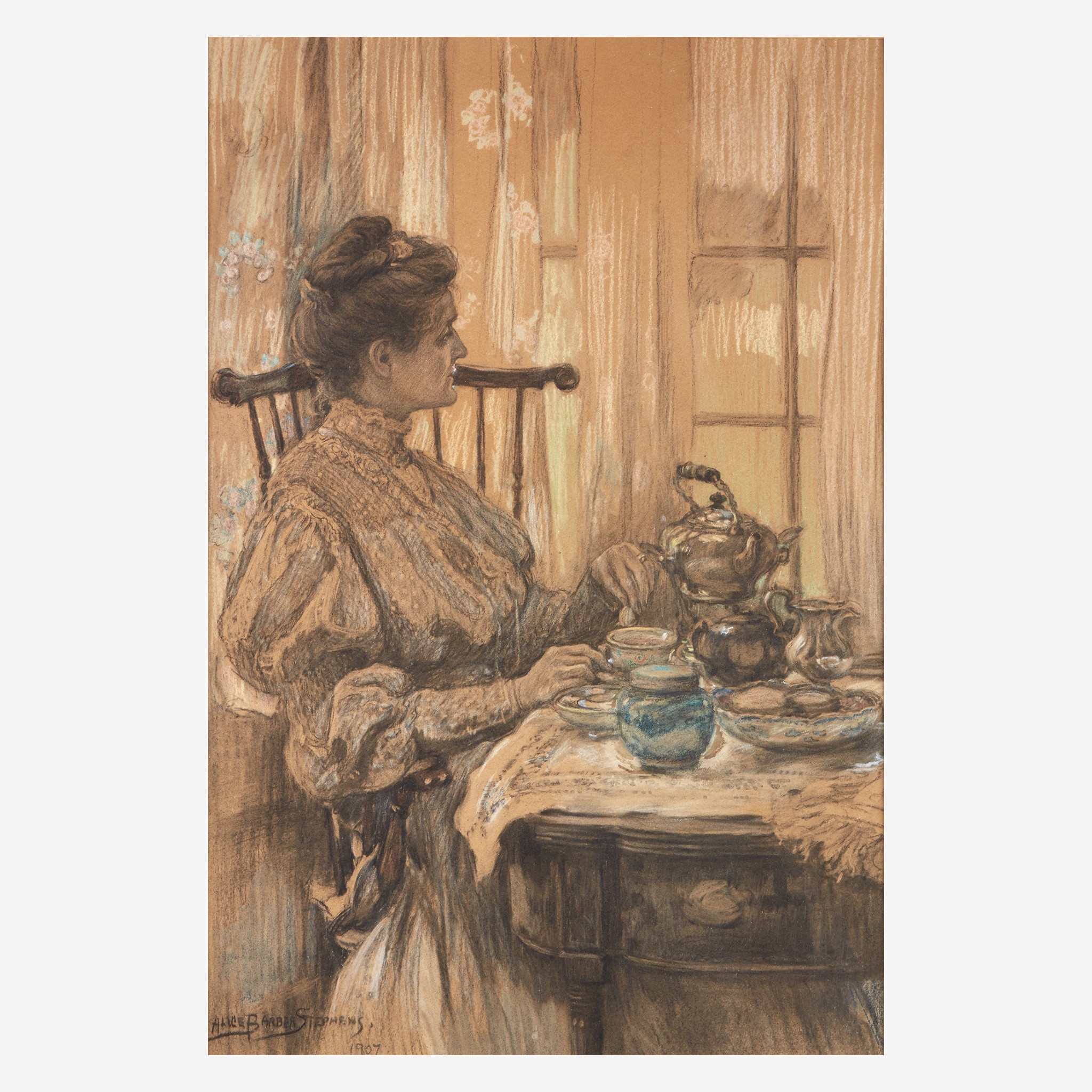 Alice Barber Stephens | Lady with Teapot (1907) | MutualArt