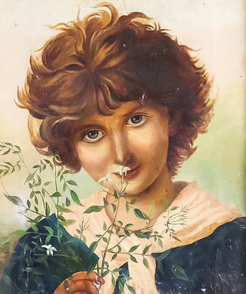 M. Stokes | Shoulder length portrait of a young girl holding a flower ...