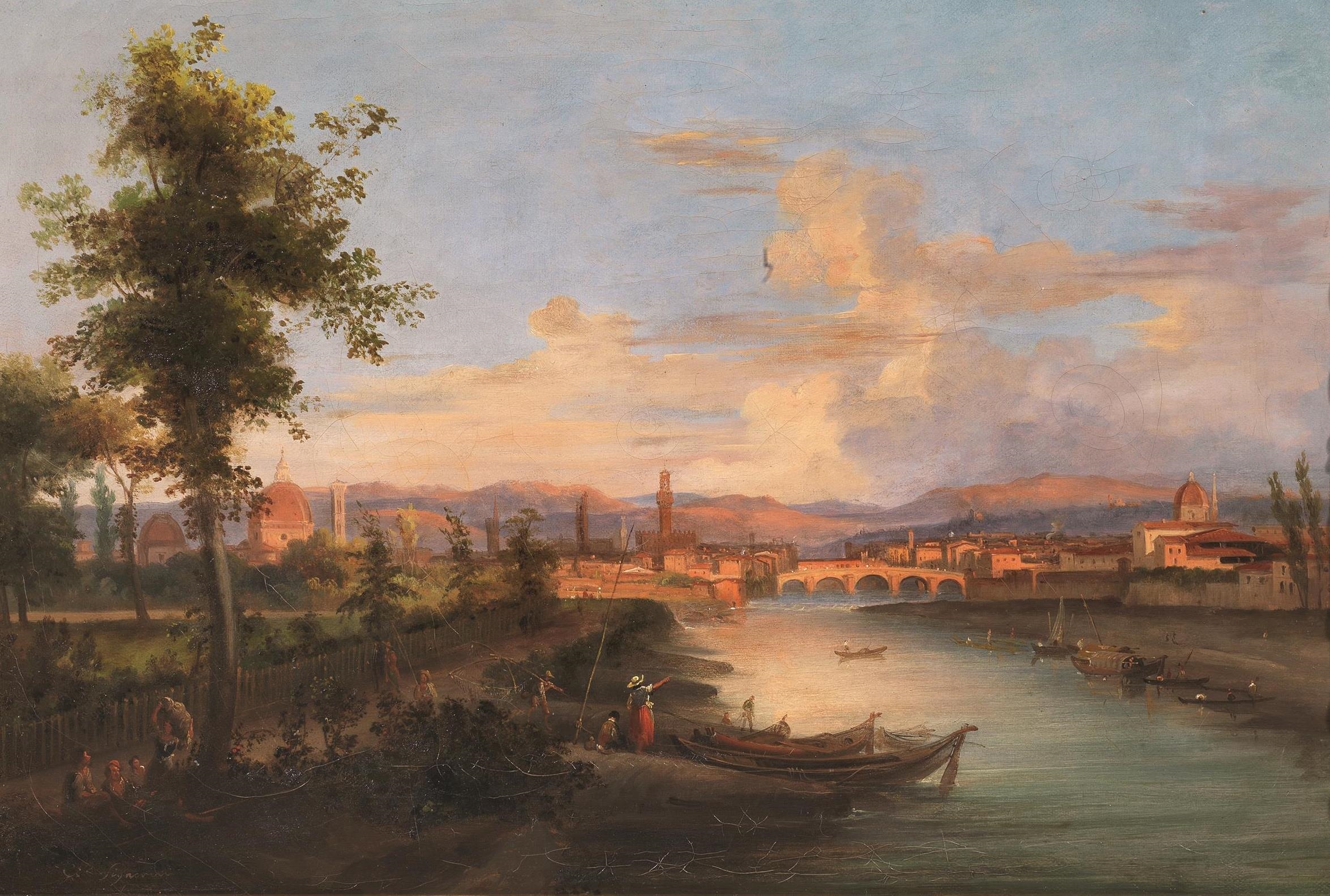 Giovanni Signorini | The Arno from the Ponte Vecchio (1846) | MutualArt