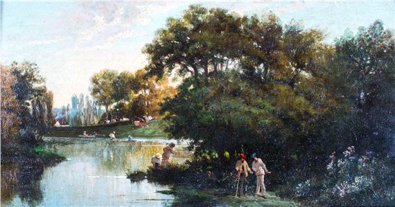 French School, 19th Century | Parco con stagno e figure | MutualArt