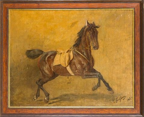 Conrad Freyberg | Portrait of a trotting horse (1874) | MutualArt