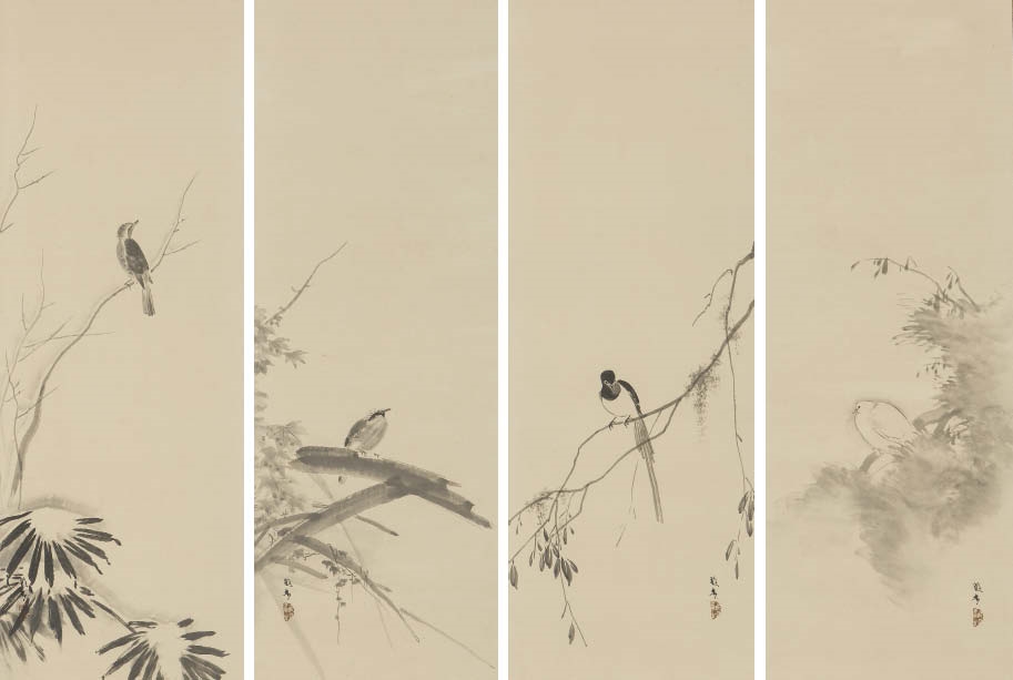 Gaho Hashimoto | Flowers and birds of four seasons (a set of 4 scrolls ...