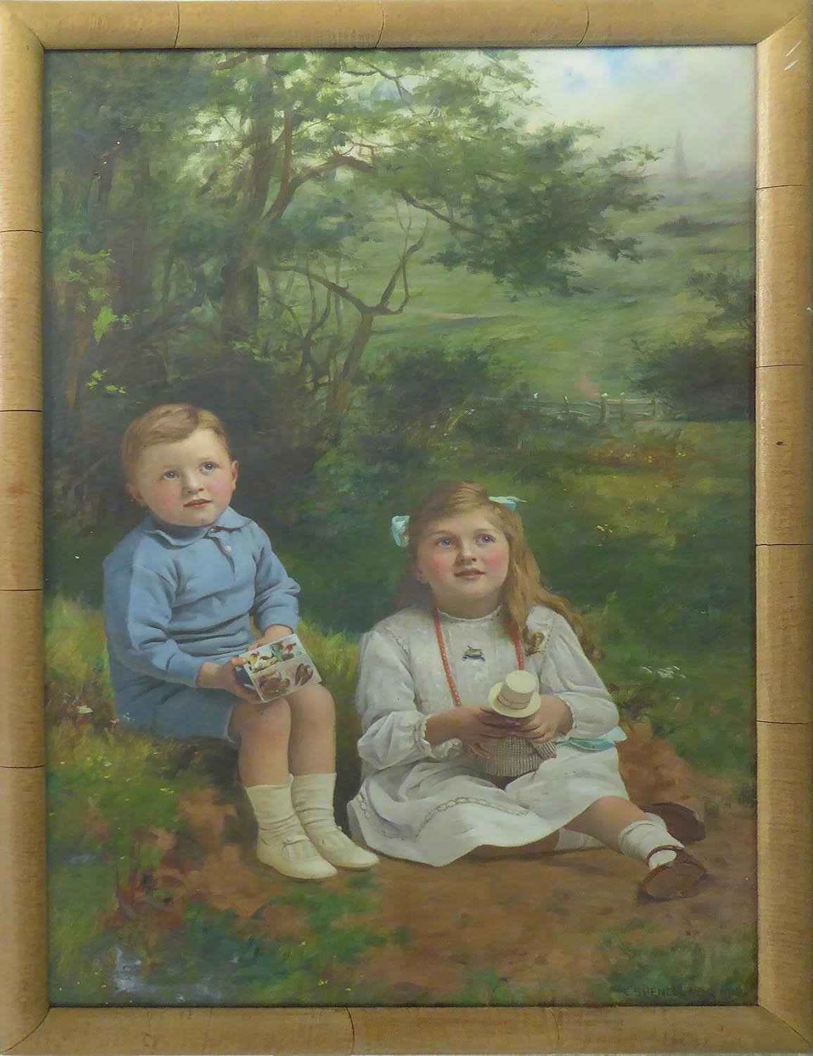 Charles Spencelayh | Portrait of a young boy and his sister seated in a ...