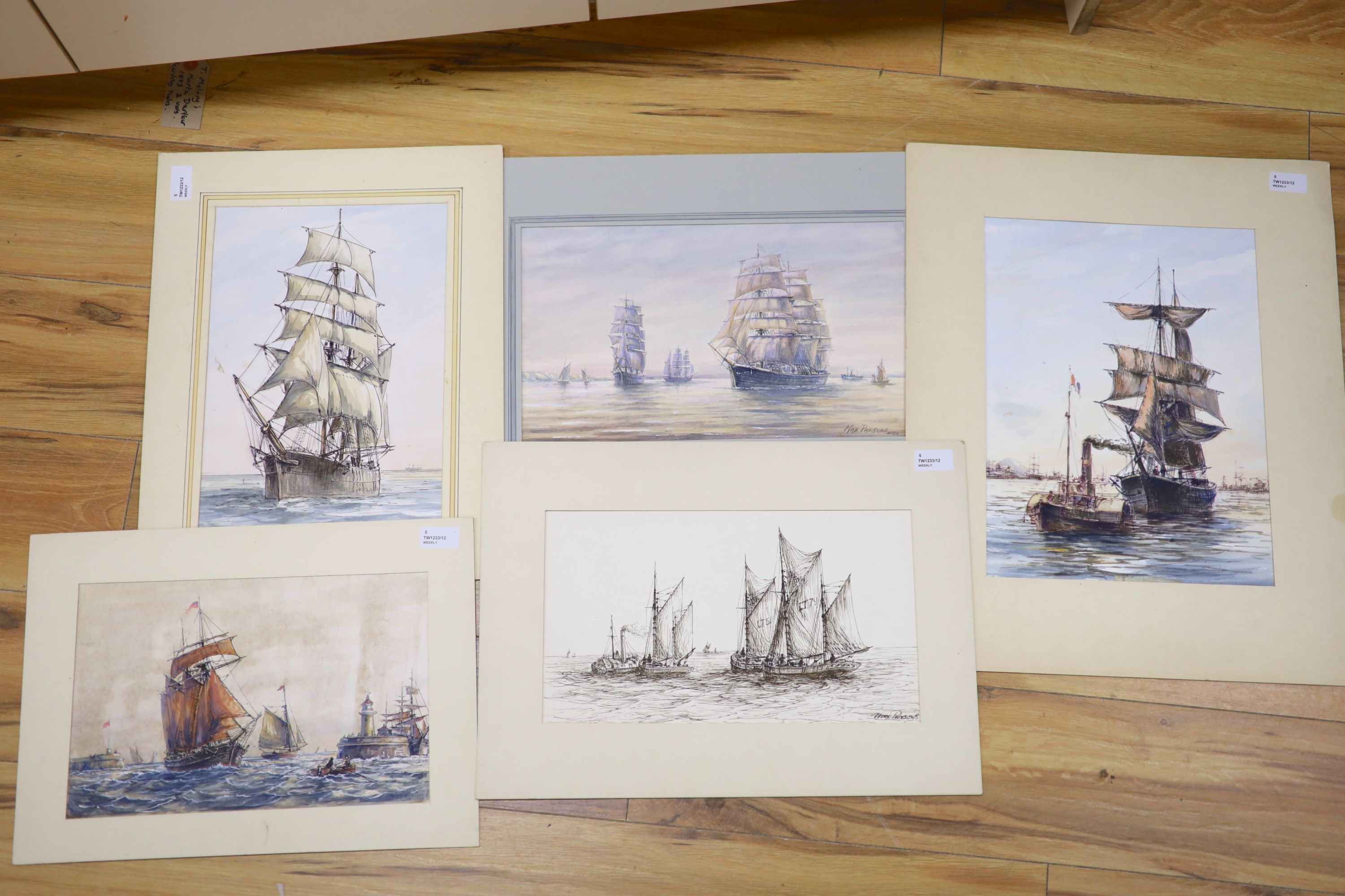 Max Parsons | A group of five watercolour drawings of sailing clippers ...