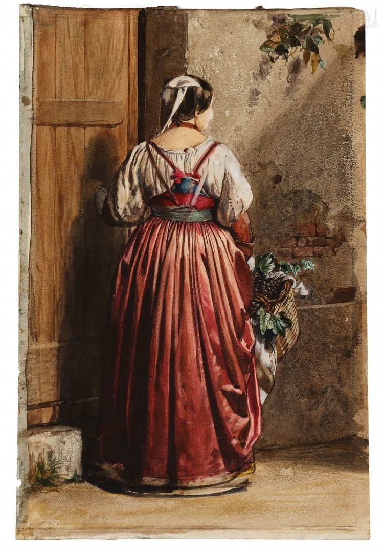 Alexandre Hesse | Femme au seuil d’une porte tenant un panier avec des ...