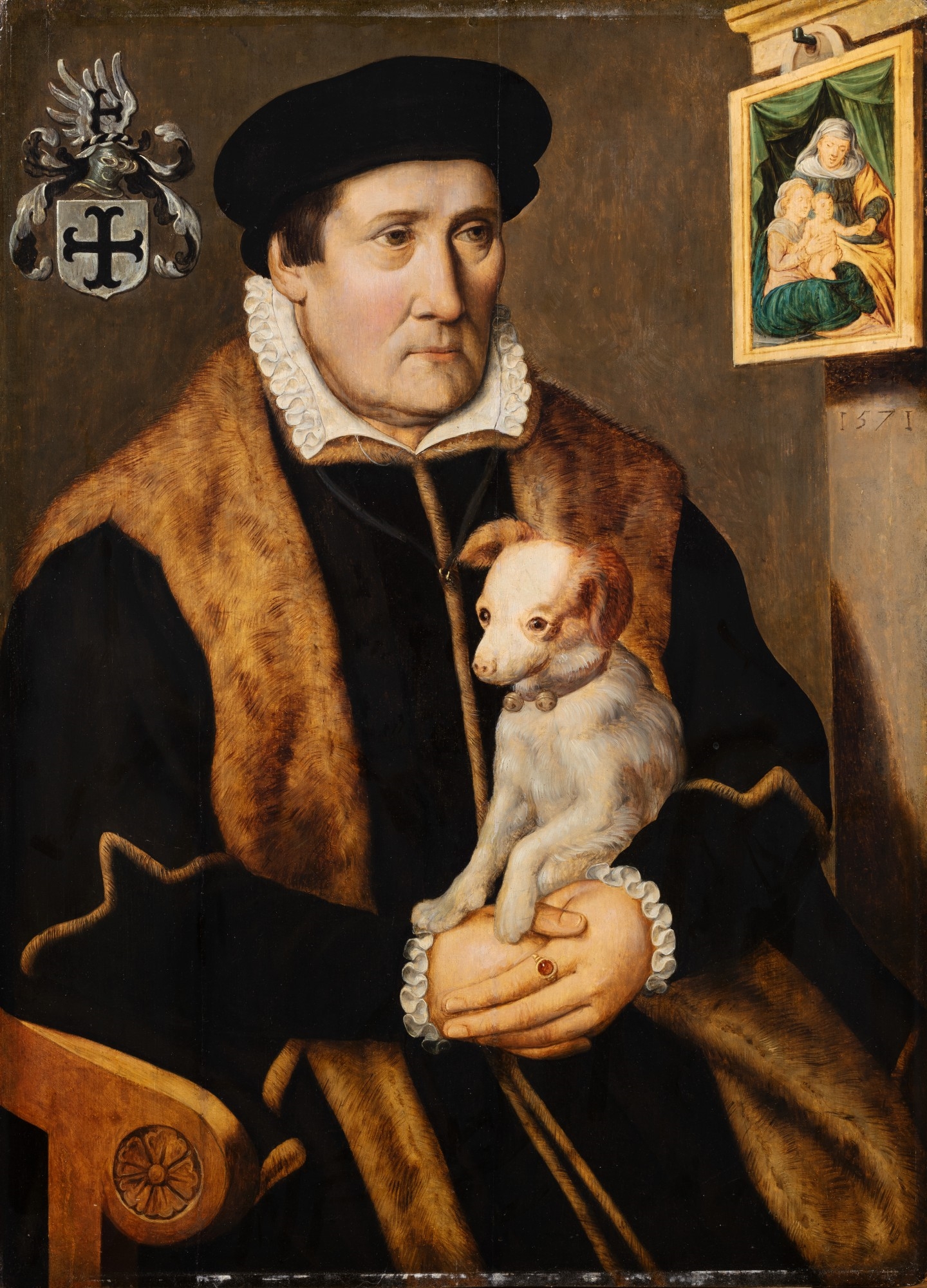 Dutch School, 16th Century | Portrait of a man holding a dog in his ...