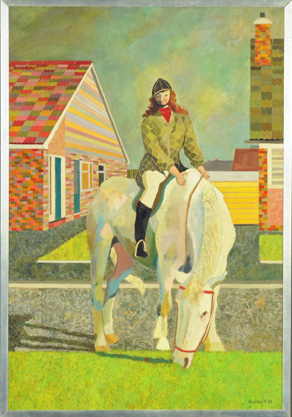 Audrey Harling | Portrait of a mounted rider with houses behind (1980 ...