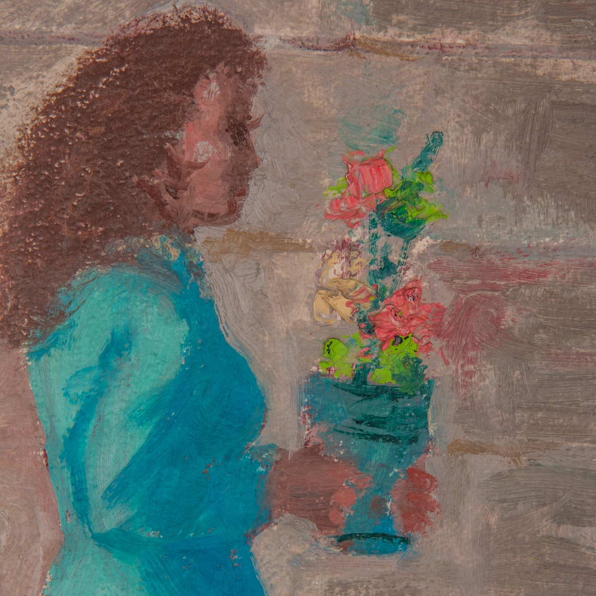 Clyde Singer | Girl in Green Carrying Plant (1986) | MutualArt