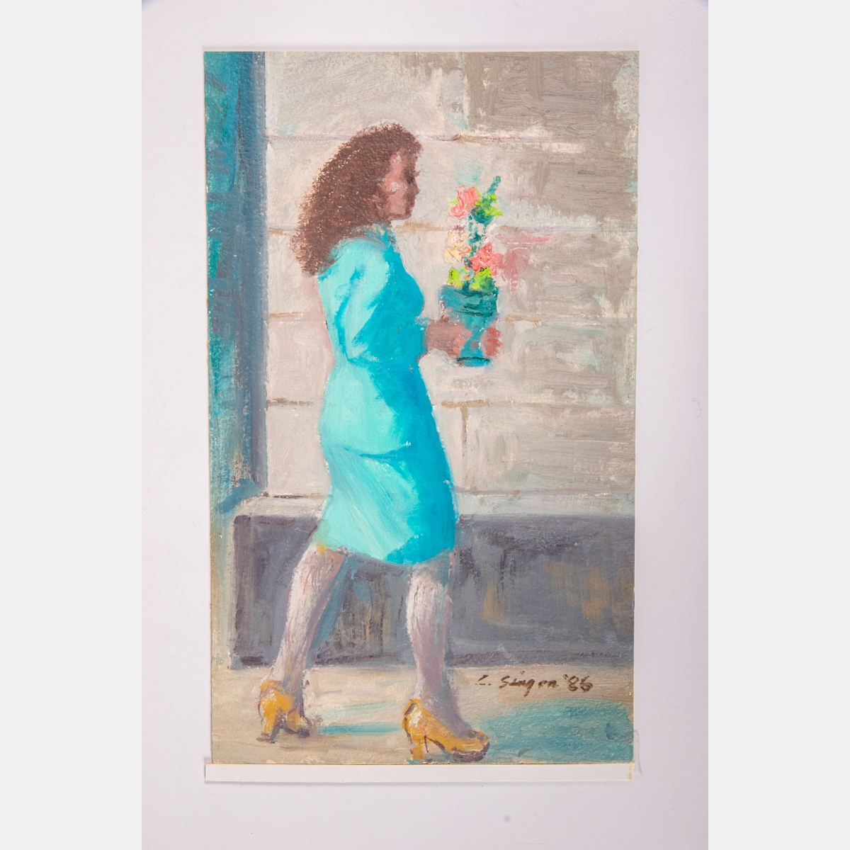 Clyde Singer | Girl in Green Carrying Plant (1986) | MutualArt