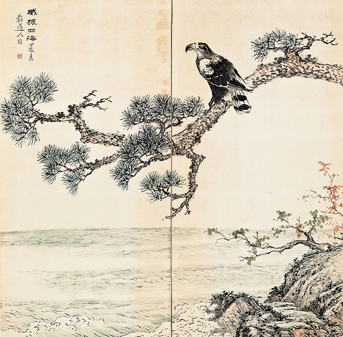 Ryun Huh Baek | Pine Tree & Falcon (1964) | MutualArt