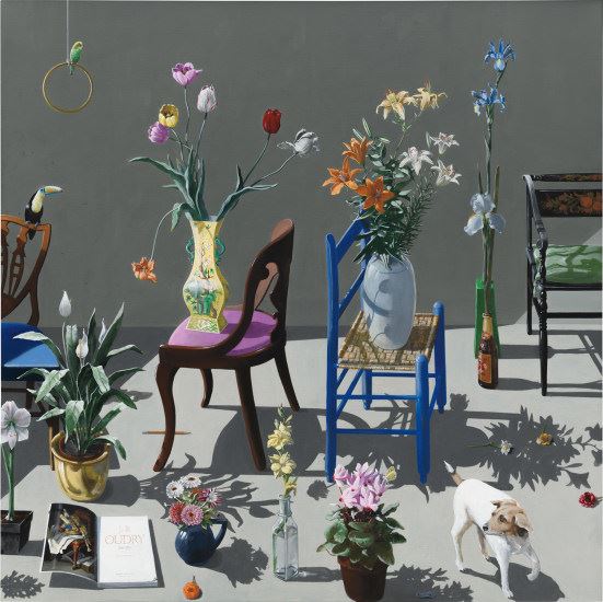 Paul Wonner | Dutch Still Life with Flowers in Pitchers, Two Tables and ...