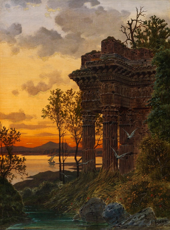 Ferdinand Knab | Landscape with ruins and figures at twilight (1990 ...