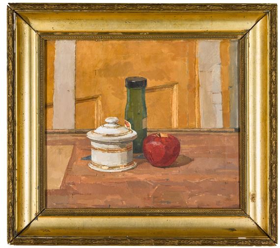 Euan Uglow | Still Life with Bottle, Apple and Jar (1961) | MutualArt