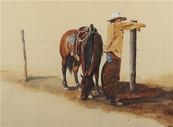 John Fawcett | Cowboy repairing a fence (94) | MutualArt