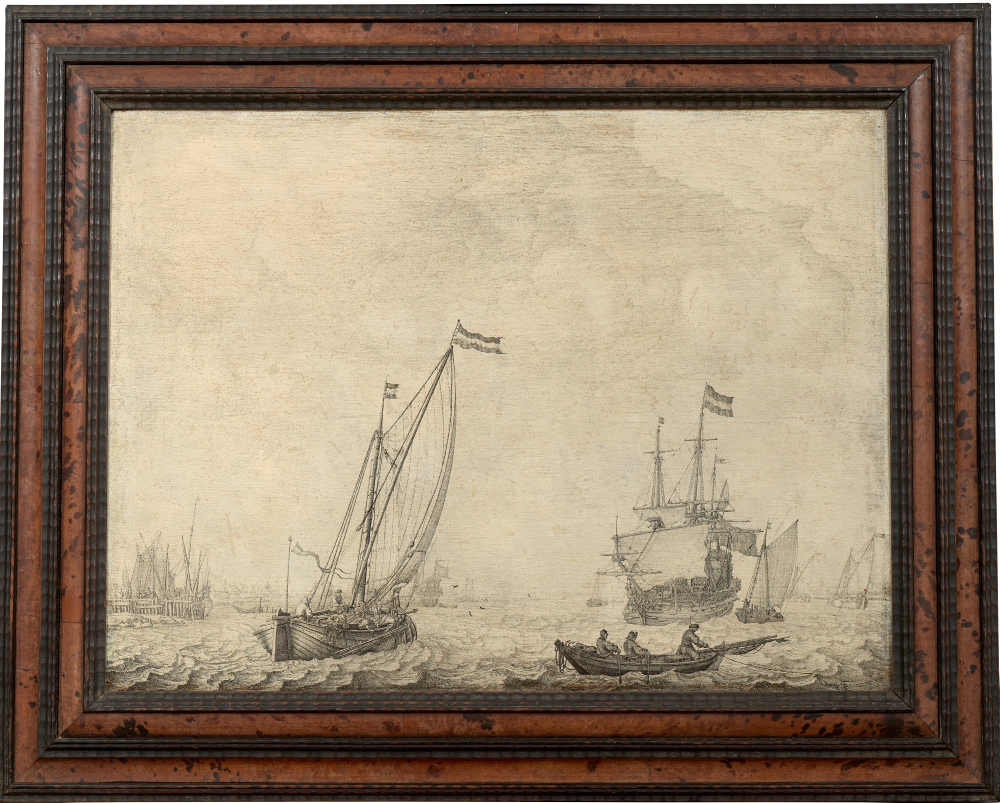 Willem Elder | A coastal scene with a three-master, a kaag on a broad ...