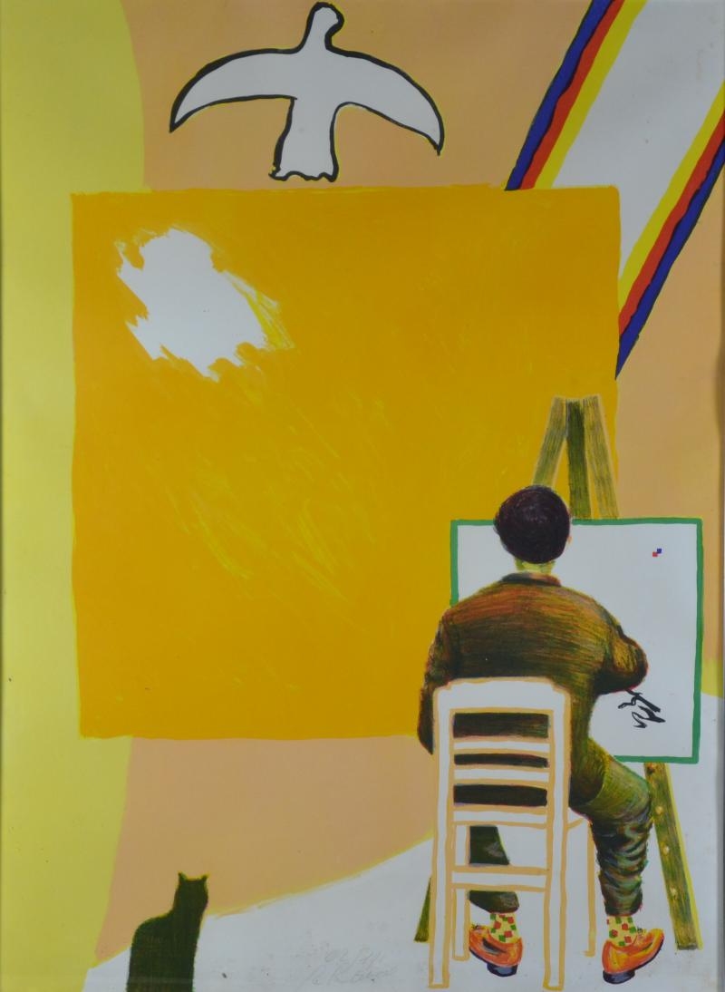 Roger Raveel | Zelfportret met kat | MutualArt