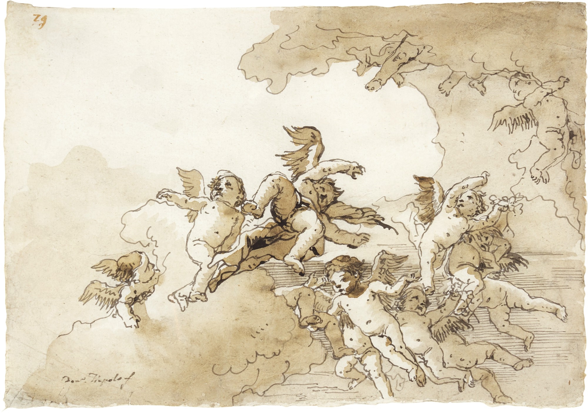 Giovanni Domenico Tiepolo | PUTTI FLYING AMONGST THE CLOUDS | MutualArt