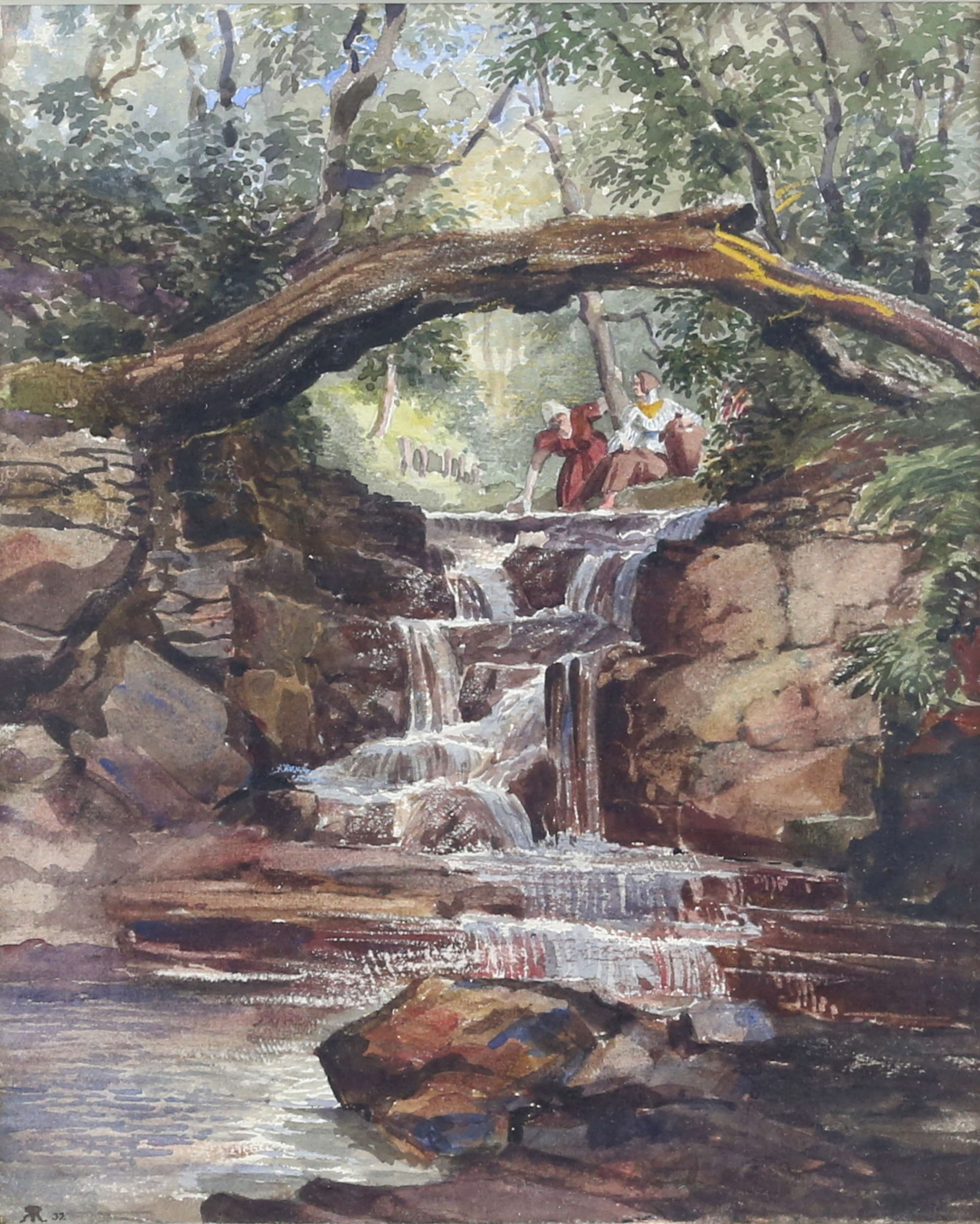 Richard Redgrave | waterfall and figures amongst trees | MutualArt