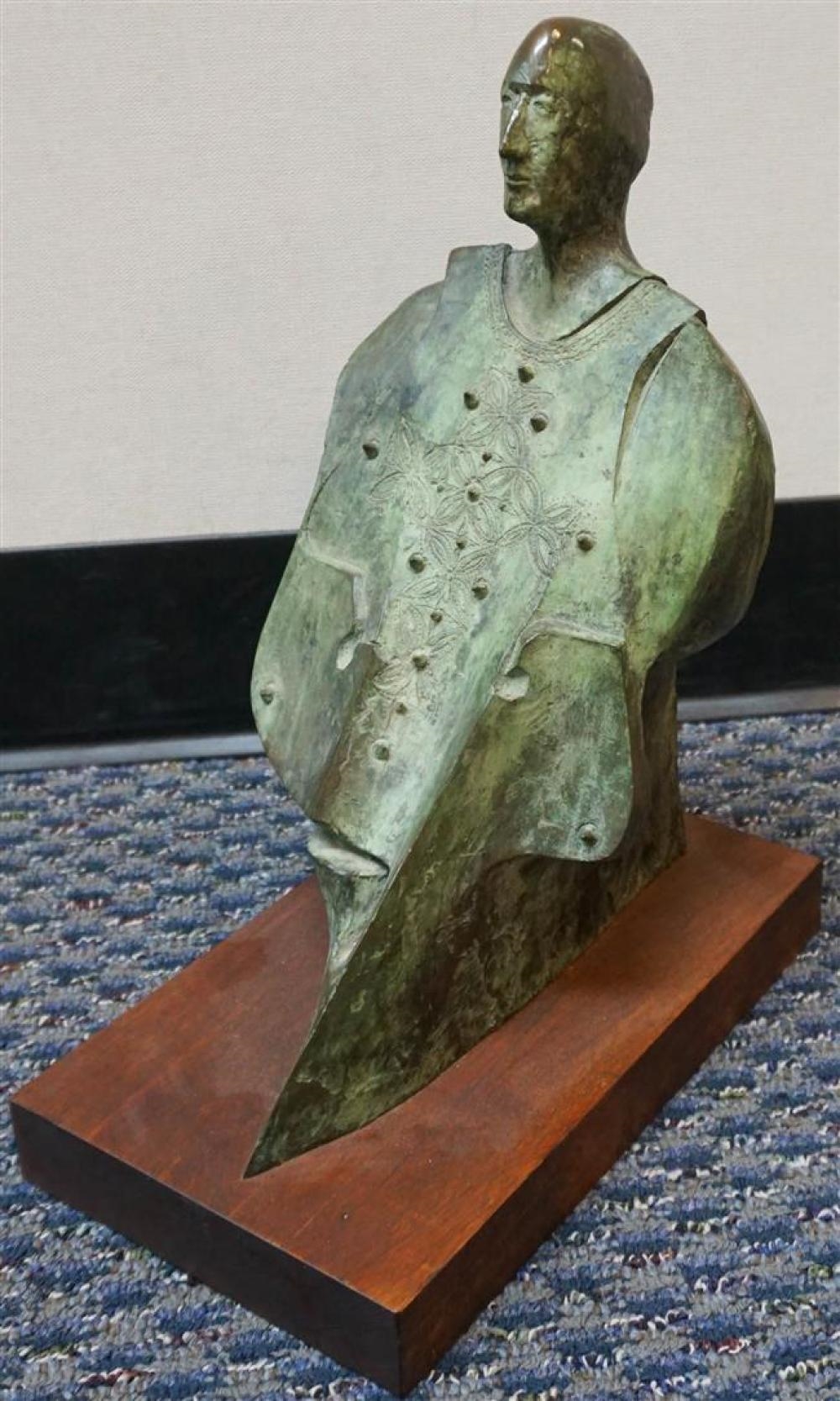 Elliot Offner | Bronze Sculpture of Seated Man on Wood Plinth | MutualArt