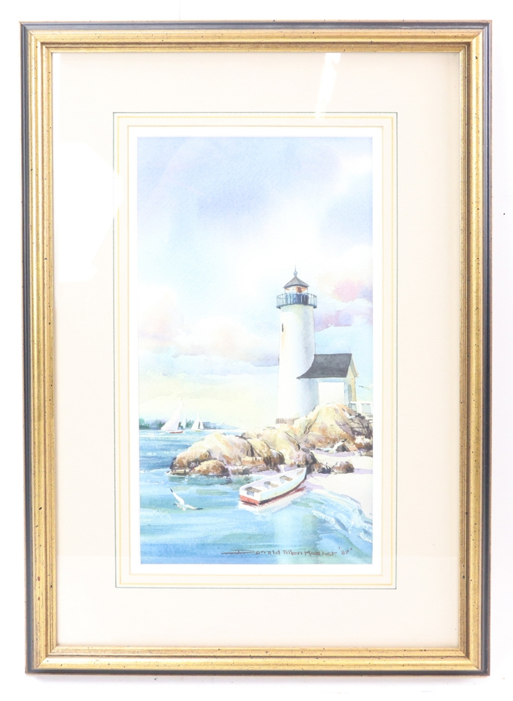 Donald Allen Mosher | Lighthouse with boat | MutualArt