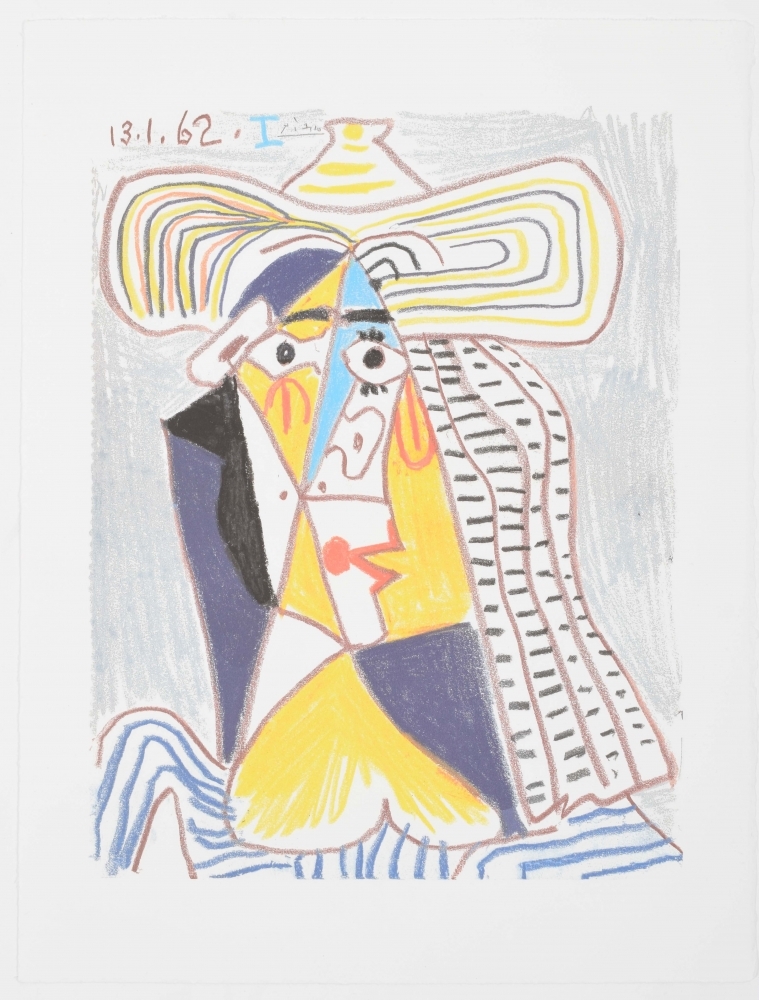 Pablo Picasso | Cubist portrait of lady with hat (1962) | MutualArt