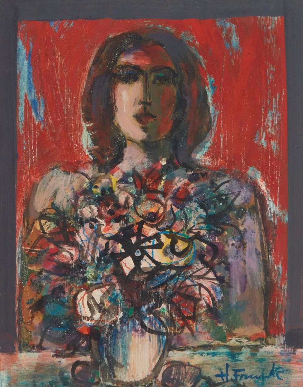 Harold Frank | Portrait of a woman with flowers | MutualArt