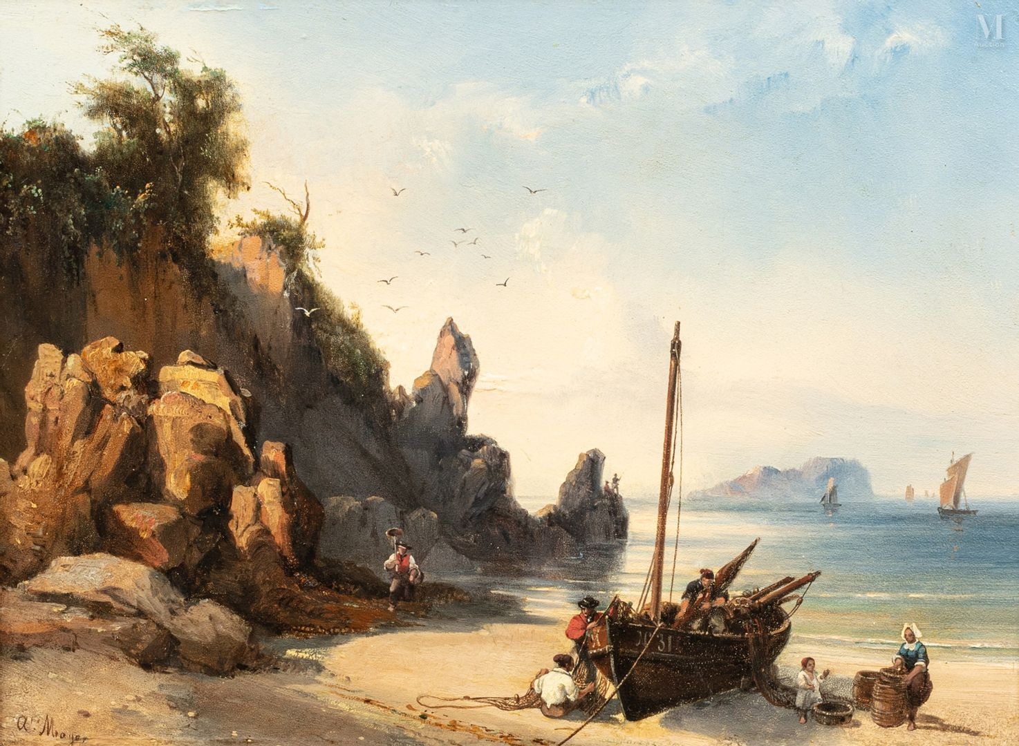 Auguste Mayer | Pêcheurs sur le rivage | MutualArt