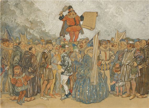 Crane Walter | A medieval crowd scene with town crier | Artwork ...