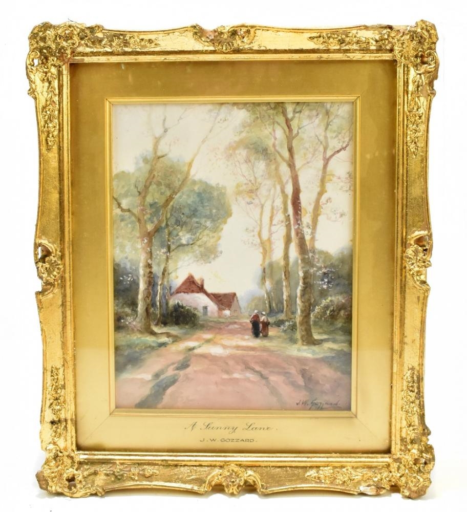 James Walter Gozzard | A Sunny Lane , two figures walking in rural lane ...