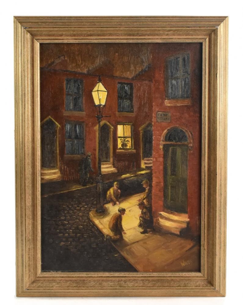 Fred Wilde | Manchester lamplit scene featuring boys playing ...