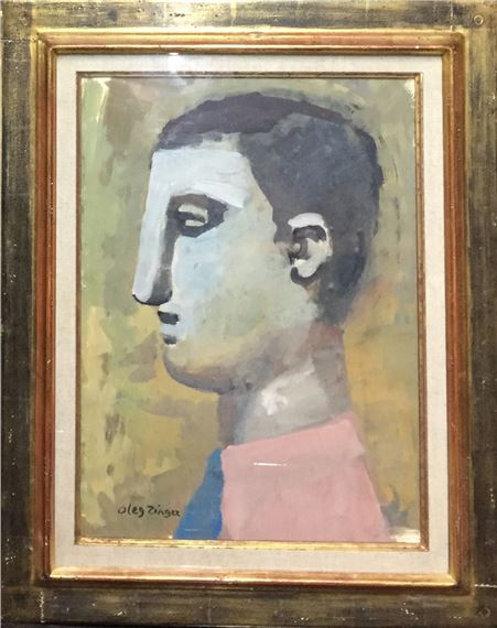 Oleg Zinger | Profile of a man with a blue tie (Circa 1950) | MutualArt