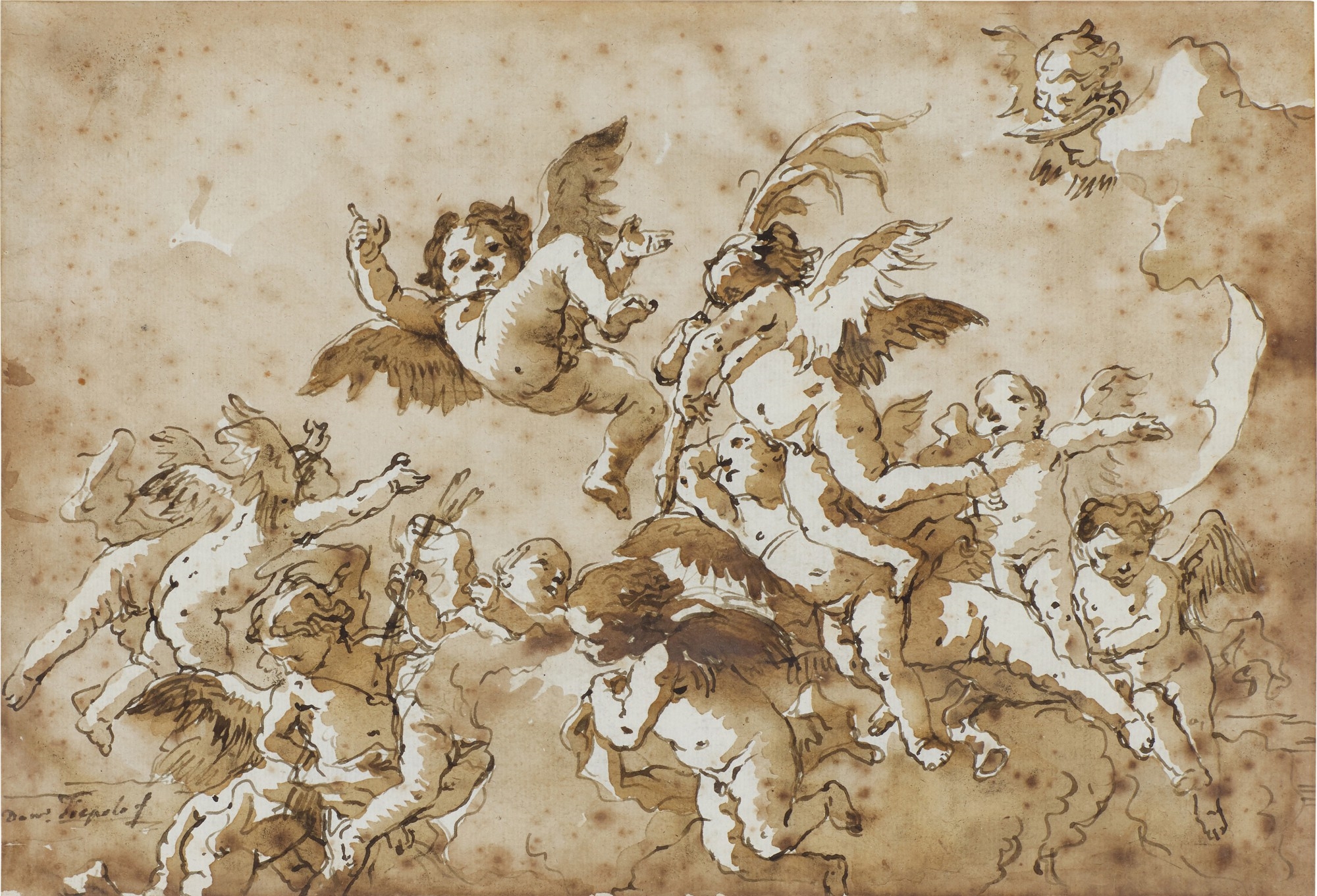 Giovanni Domenico Tiepolo | PUTTI FLYING AMONGST THE CLOUDS | MutualArt