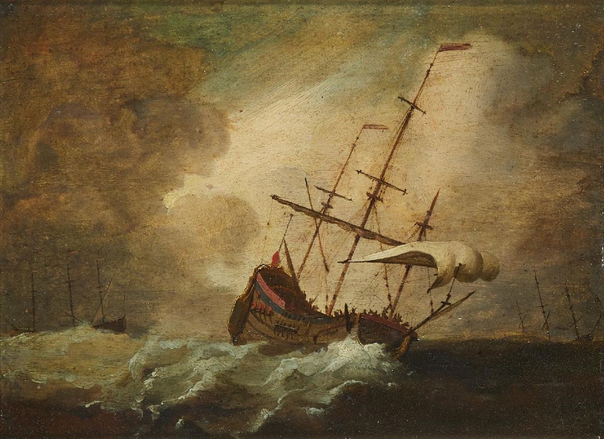 Hendrick Cornelisz Vroom | Shipping scene in stormy weather | MutualArt