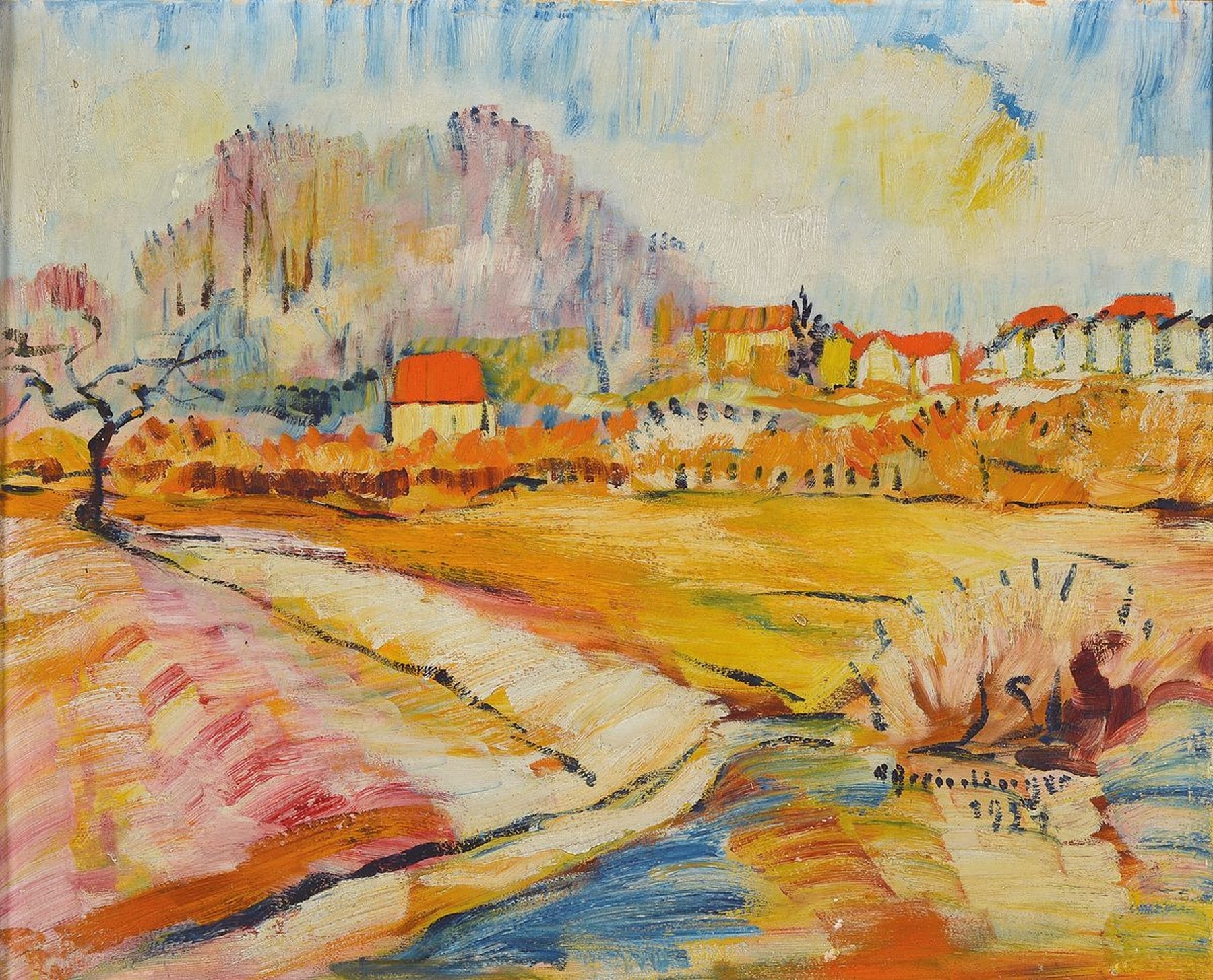 Hans Breinlinger | view over fields to a village | MutualArt