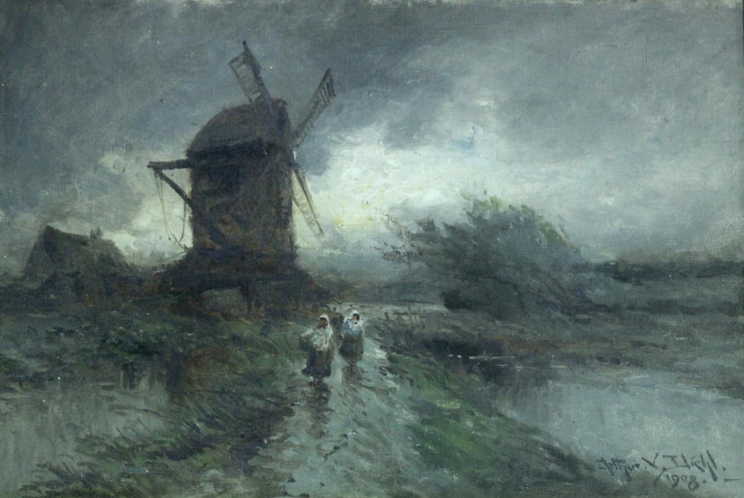 Arthur V. Diehl | THE CANAL PATH BY THE WINDMILL (1908) | MutualArt